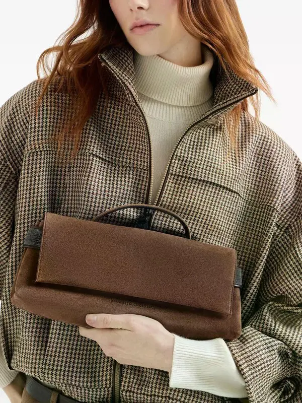 Brunello Cucinelli Suede Essence Clutch With Monili Decoration - Brown