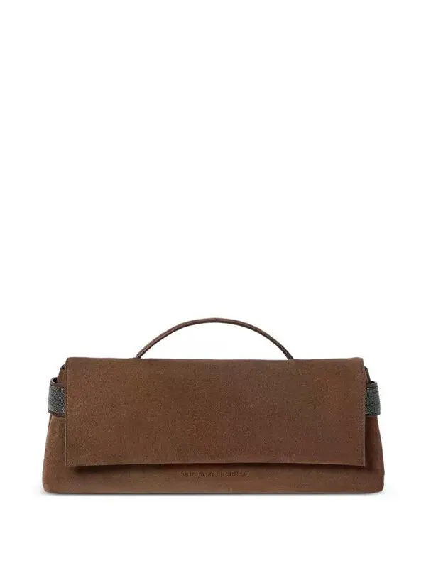 Brunello Cucinelli Suede Essence Clutch With Monili Decoration - Brown