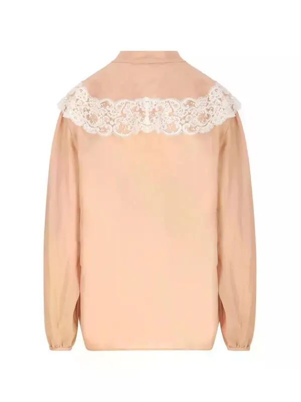 Chloé Lace-trim Tie-neck Silk Shirt - Pink