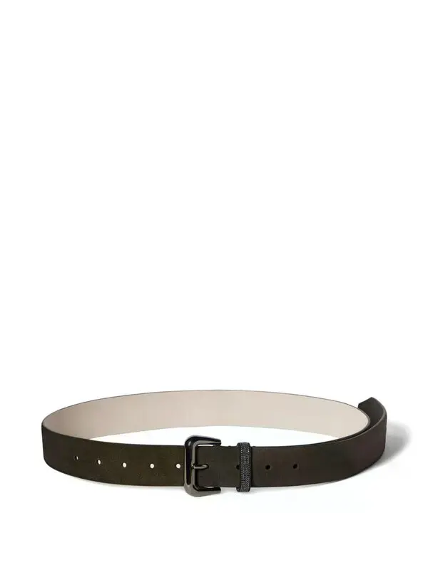 Brunello Cucinelli Suede Belt With Monili Embellished Buckle - Grey