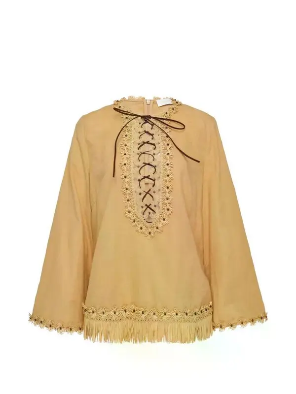 Zimmermann Lace-up Fringed Blouse