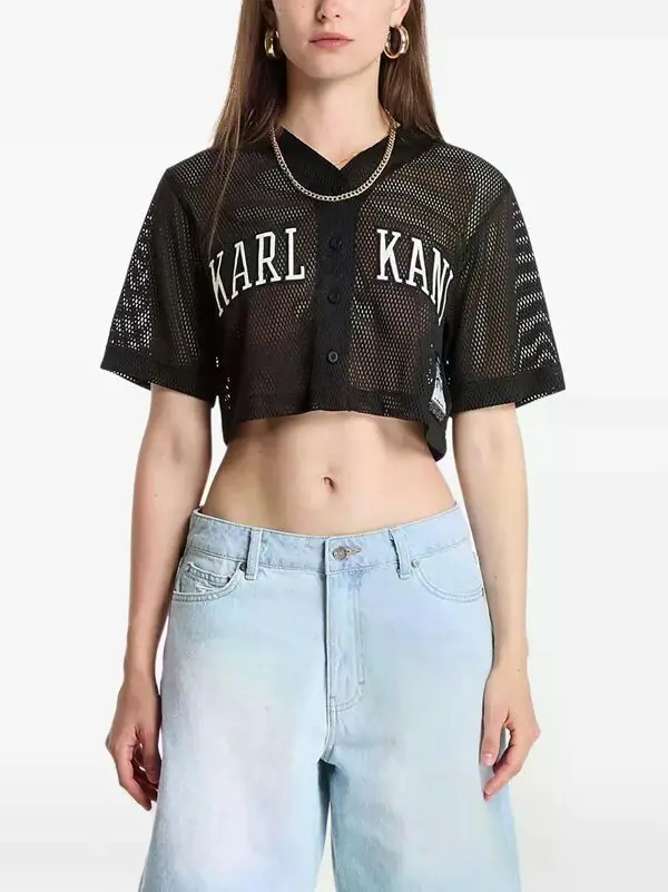 KARL KANI Mesh Logo Print Cropped Shirt