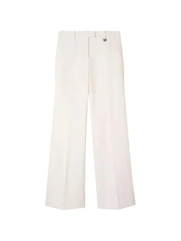 Burberry Tailored Slim Fit Cotton Blend Twill Trousers With Flared Hem - Neutrals
