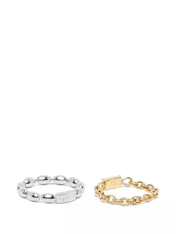 AGNES B. Tone Beaded Band Curb-link Chain Ring - Silver