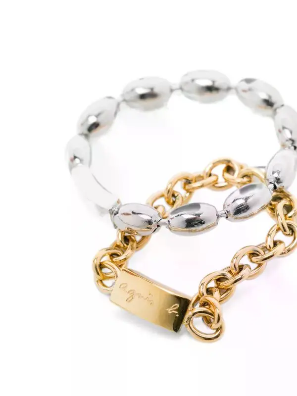 AGNES B. Tone Beaded Band Curb-link Chain Ring