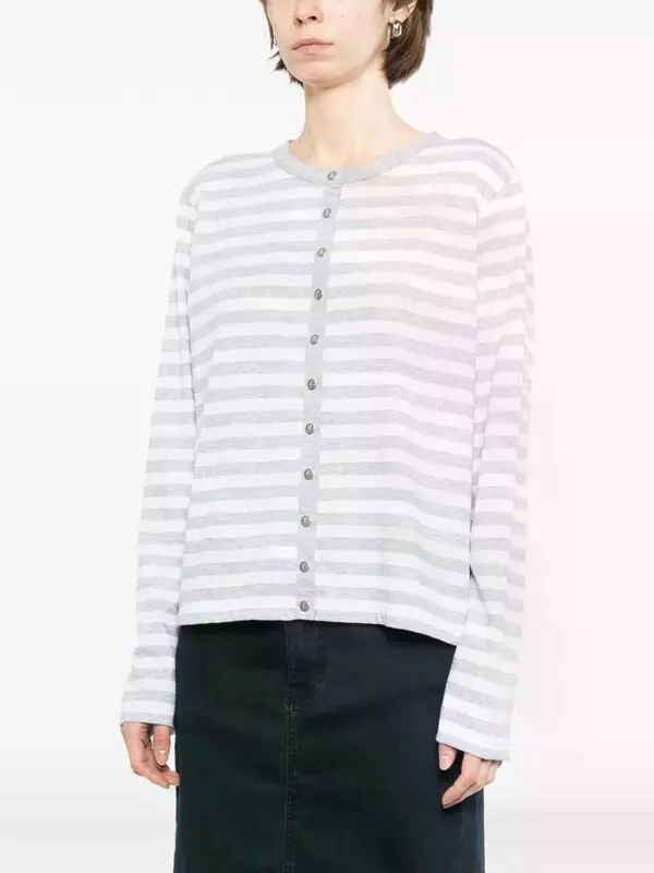 AGNES B. Striped Cotton Cardigan