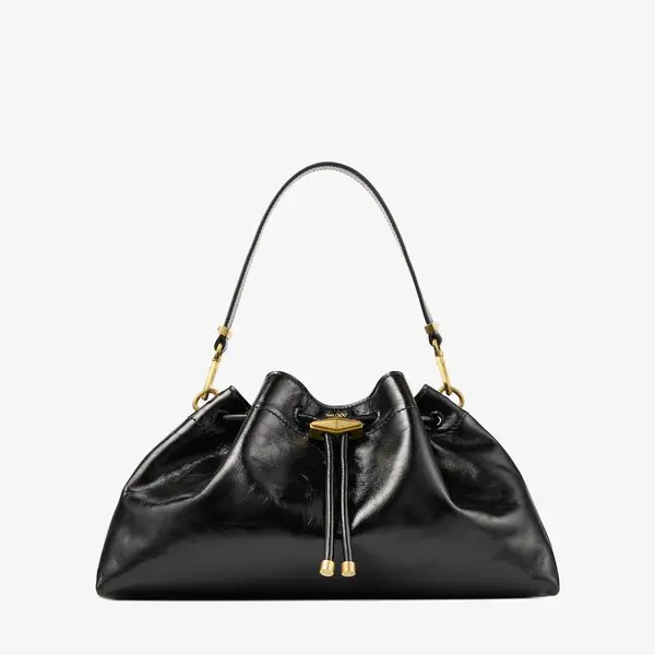 JIMMY CHOO Cinch Medium Soft Shiny Biker Leather Shoulder Bag - Black