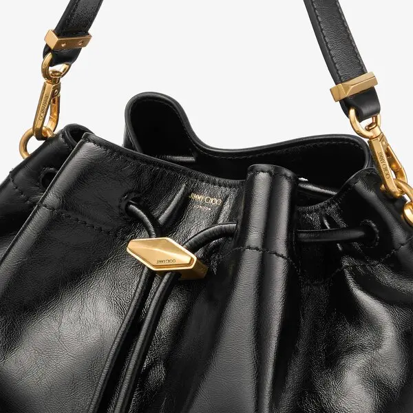 JIMMY CHOO Cinch Medium Soft Shiny Biker Leather Shoulder Bag - Black