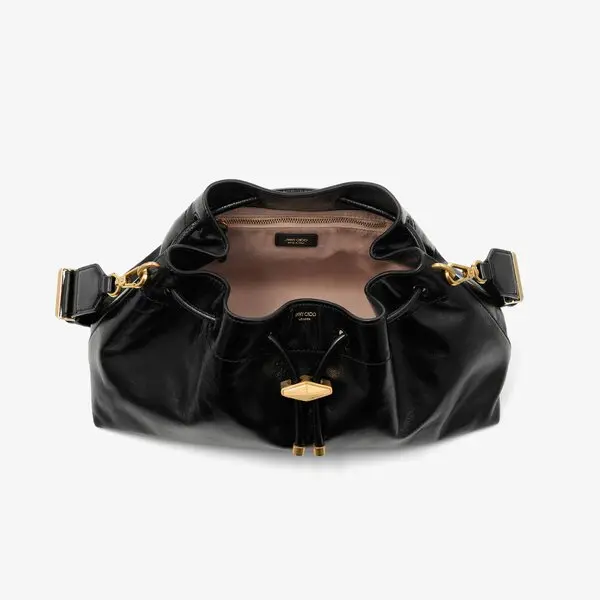 JIMMY CHOO Cinch Medium Soft Shiny Biker Leather Shoulder Bag - Black