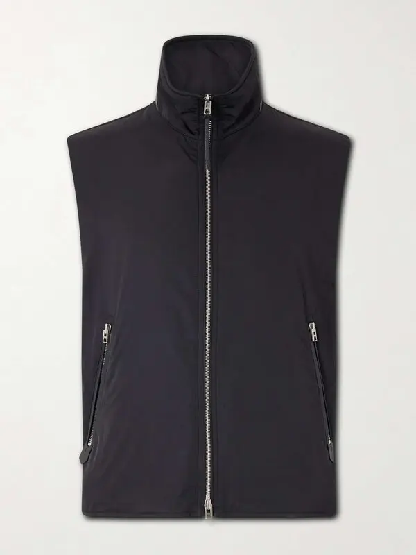 TOM FORD Peach Touch Leather-trimmed Poplin Gilet - Black