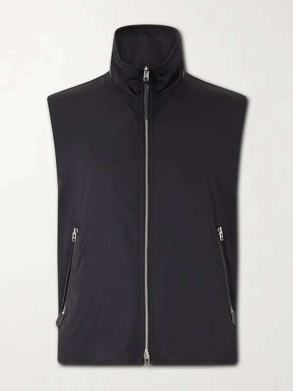 TOM FORD Leather-trimmed Poplin Gilet - Black