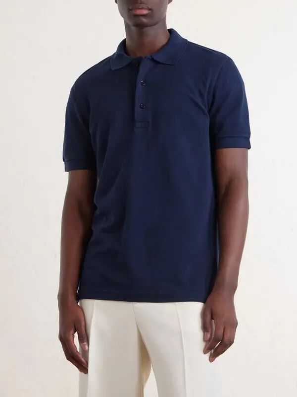 TOM FORD Slim-fit Lyocell And Cotton-blend Piqué Polo Shirt - Blue