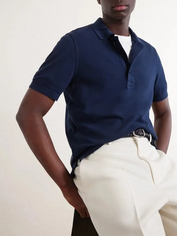 TOM FORD Slim-fit Lyocell And Cotton-blend Piqué Polo Shirt - Blue