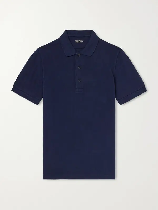 TOM FORD Slim-fit Lyocell And Cotton-blend Piqué Polo Shirt - Blue