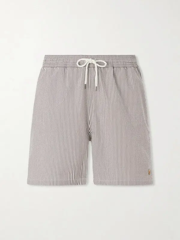 Polo Ralph Lauren Traveler Striped Seersucker Swim Shorts - Brown