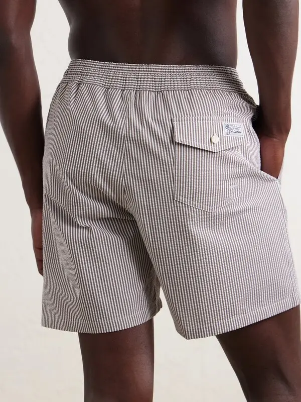 Polo Ralph Lauren Traveler Striped Seersucker Swim Shorts - Brown