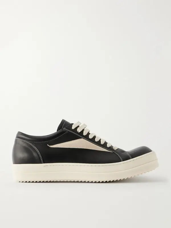 Rick Owens Leather And Suede Trimmed Lace-up Sneakers - Black