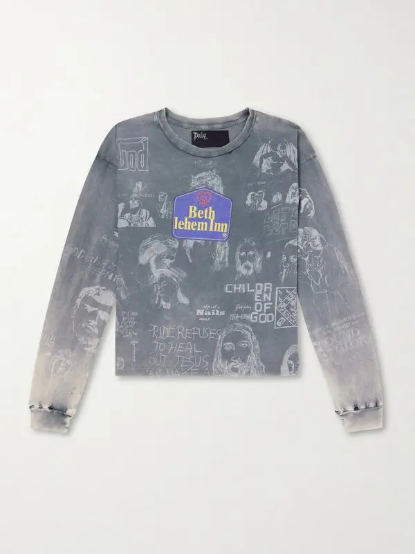 PALY HOLLYWOOD Bethlehem Inn Distressed Printed Cotton-jersey Shirt - Gray