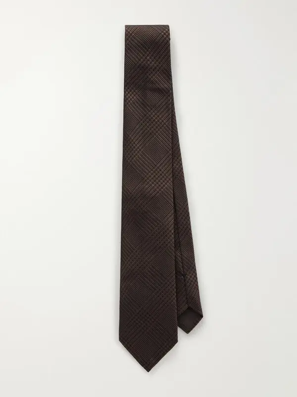 TOM FORD Prince Of Wales Checked Silk-jacquard Tie - Brown