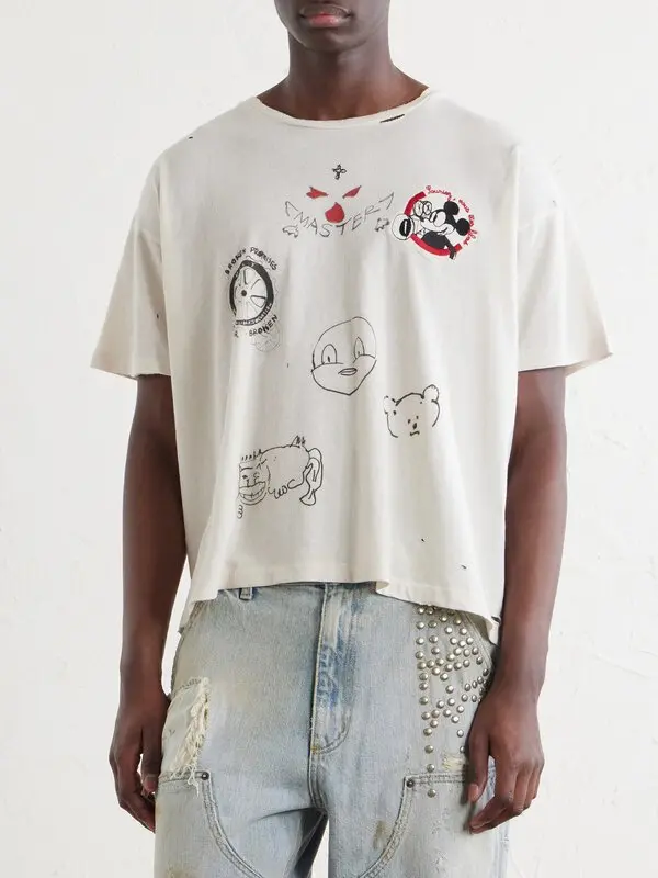 PALY HOLLYWOOD Signature Printed Distressed Cotton-jersey T-shirt
