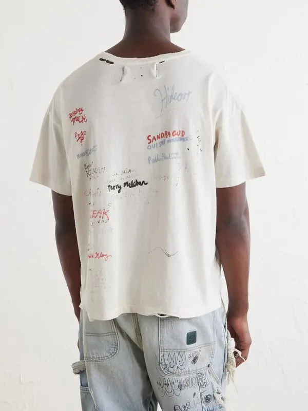 PALY HOLLYWOOD Signature Printed Distressed Cotton-jersey T-shirt
