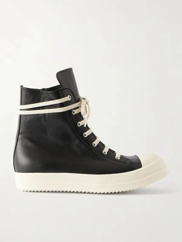 Rick Owens Ramones Full-grain Leather And Rubber High-top Sneakers - Black