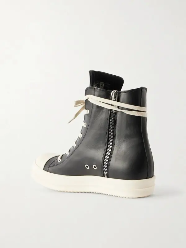 Rick Owens Ramones Full-grain Leather High Top Sneakers - Black