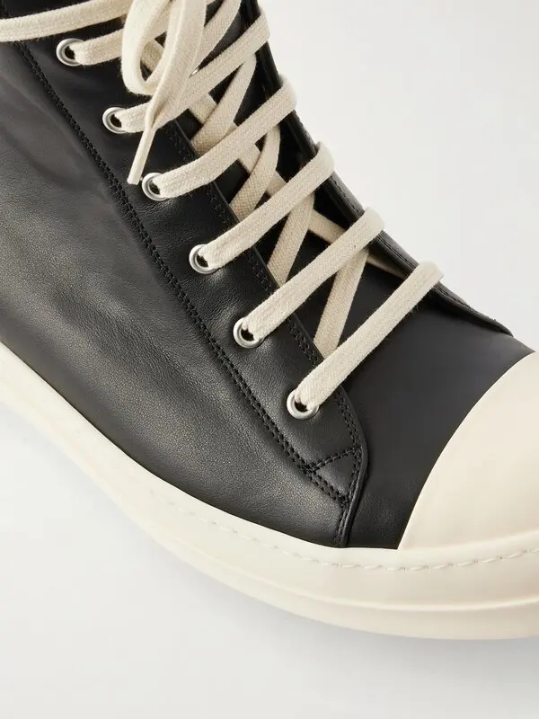 Rick Owens Ramones Full-grain Leather High Top Sneakers - Black