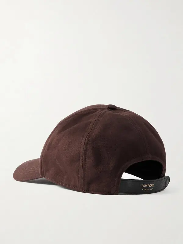 TOM FORD Leather-trimmed Logo-embroidered Cotton-twill Baseball Cap - Brown