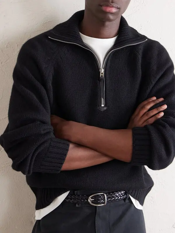 TOM FORD Wool And Cashmere-blend Half-zip Sweater - Black