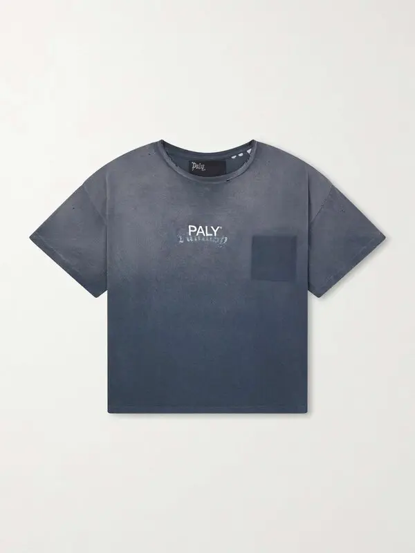 PALY HOLLYWOOD Core Logo-print Distressed Cotton-jersey T-shirt - Gray
