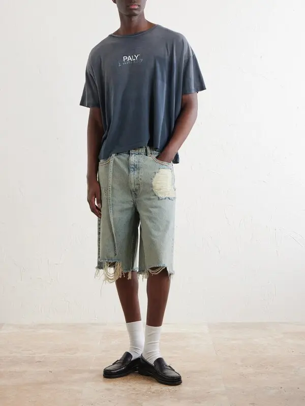 PALY HOLLYWOOD Core Logo-print Distressed Cotton-jersey T-shirt