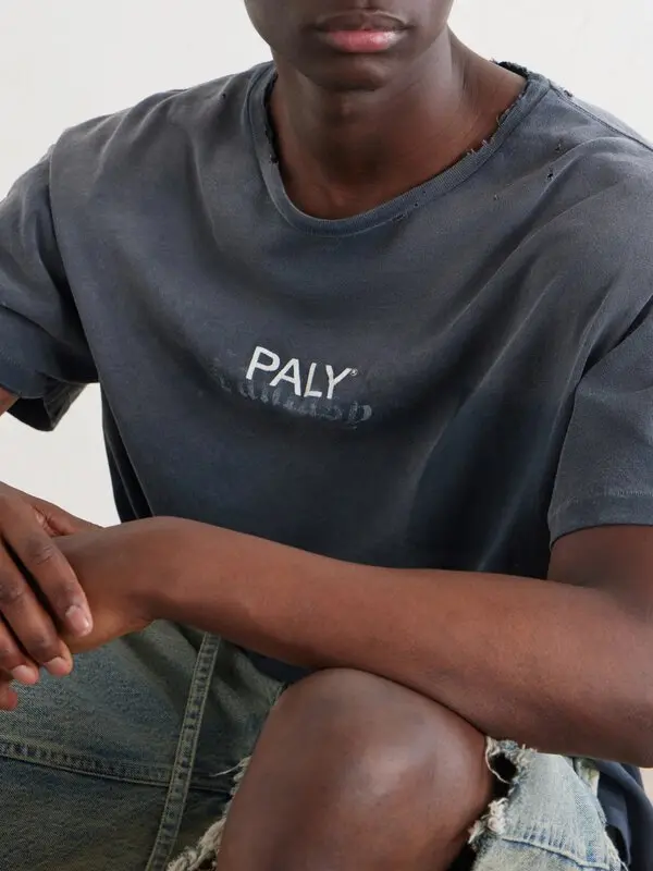 PALY HOLLYWOOD Core Logo-print Distressed Cotton-jersey T-shirt