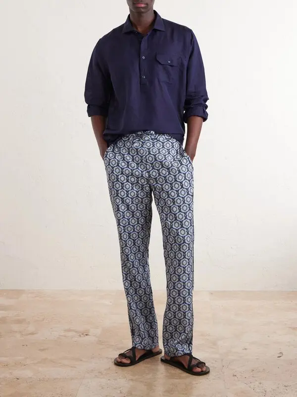 Orlebar Brown Alfred Straight-leg Printed Lyocell-satin Trousers - Blue