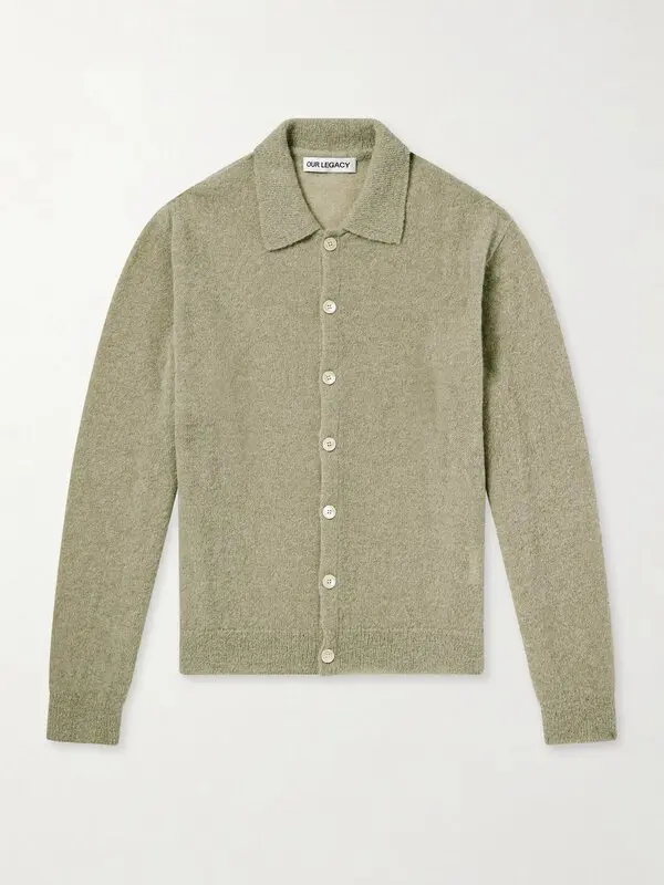 Our Legacy Evening Polo Alpaca And Wool-blend Cardigan - Green
