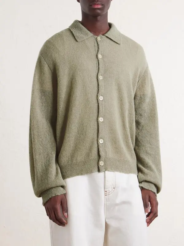 Our Legacy Evening Polo Alpaca And Wool-blend Cardigan - Green