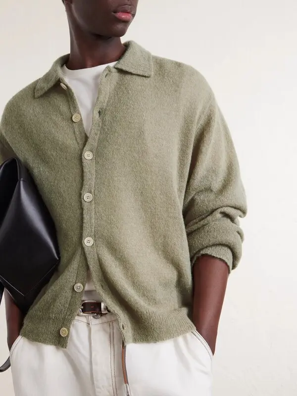 Our Legacy Evening Polo Alpaca And Wool-blend Cardigan - Green