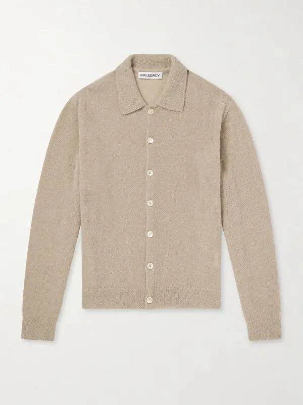 Our Legacy Evening Polo Alpaca And Wool-blend Cardigan - Neutrals