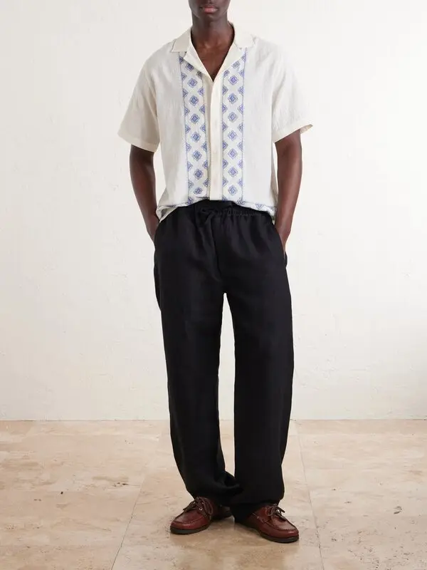 Orlebar Brown Maitan Camp-collar Embroidered Cotton Shirt - Neutrals