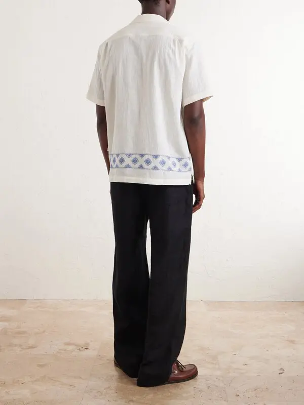 Orlebar Brown Maitan Camp-collar Embroidered Cotton Shirt - Neutrals