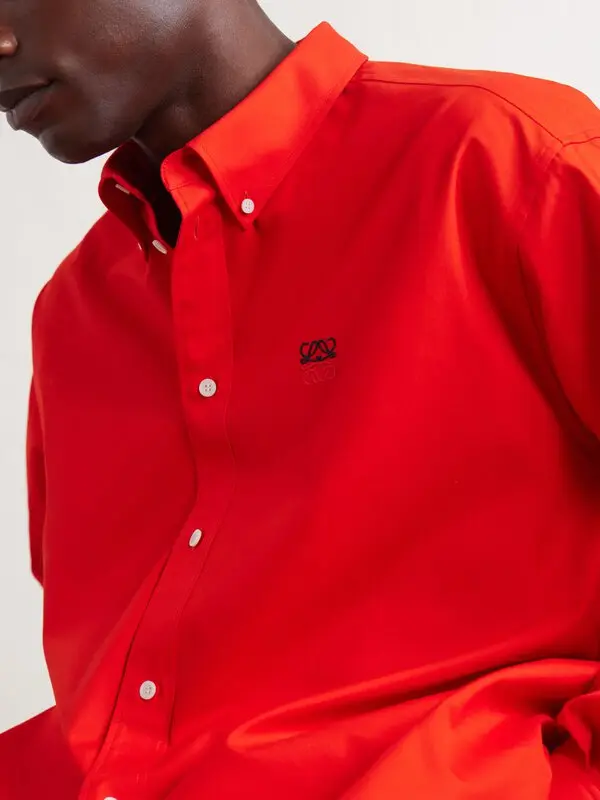 Loewe Anagram-embroidered Cotton Shirt - Red