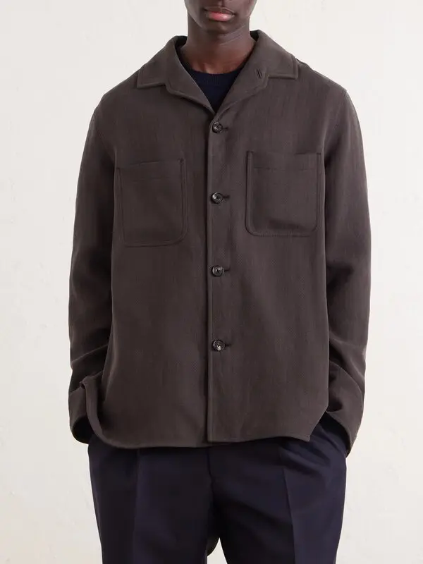 Loro Piana Evandro Herringbone Linen Overshirt