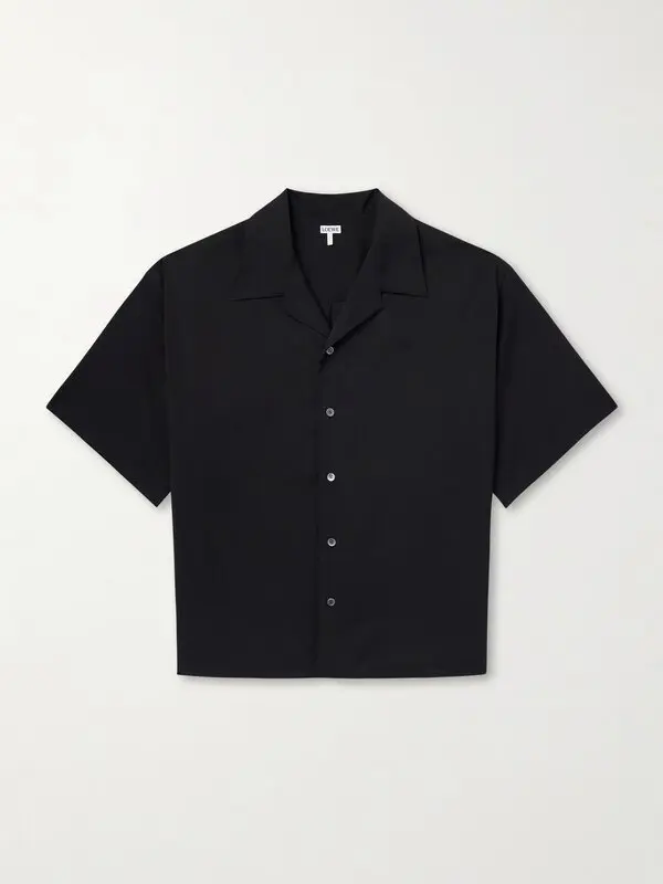 Loewe Logo-embroidered Short-sleeve Wool-blend Shirt - Black