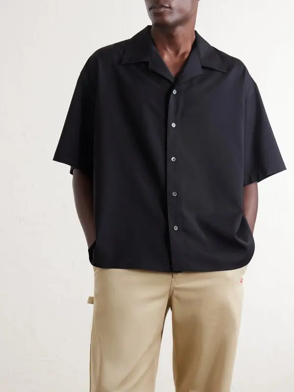 Loewe Logo-embroidered Short-sleeve Wool-blend Shirt