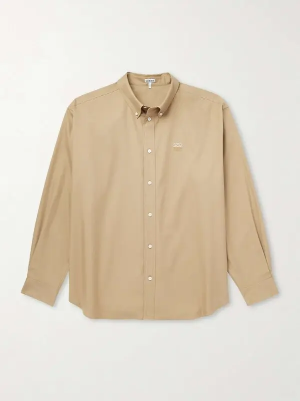 Loewe Anagram-embroidered Cotton Shirt - Beige