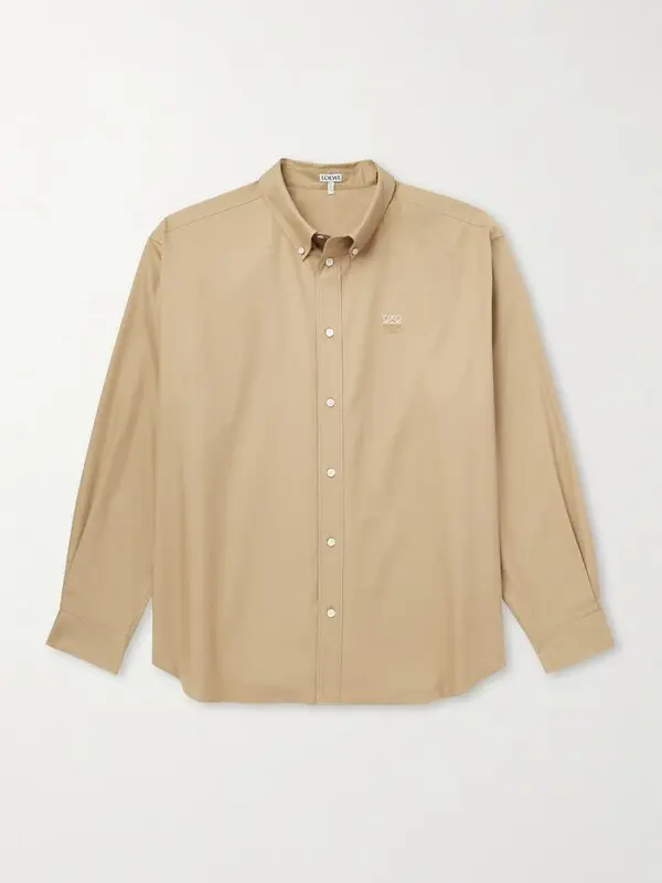 Loewe Anagram-embroidered Cotton Shirt - Neutrals