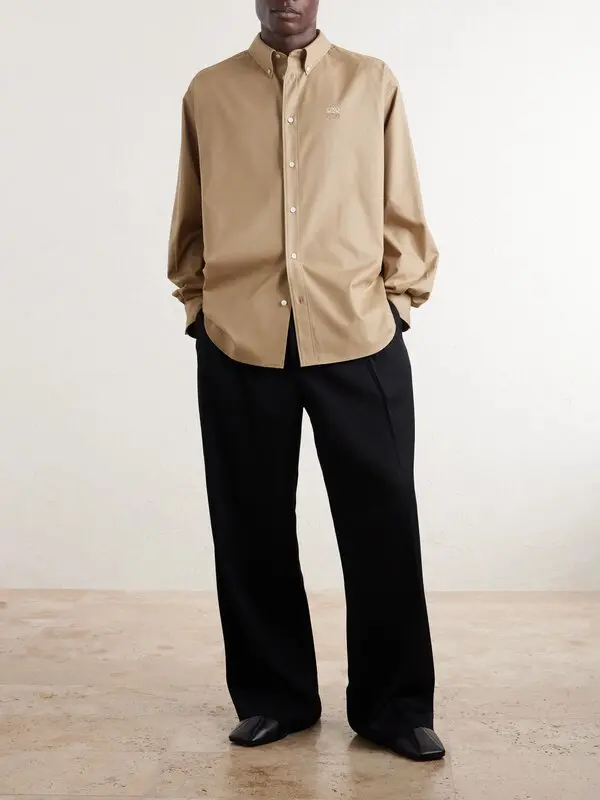 Loewe Anagram-embroidered Cotton Shirt - Neutrals