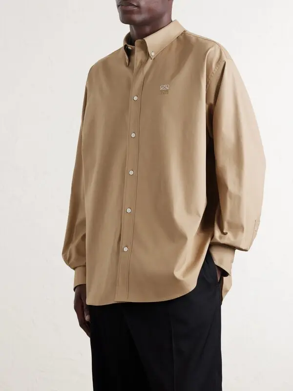 Loewe Anagram-embroidered Cotton Shirt - Neutrals