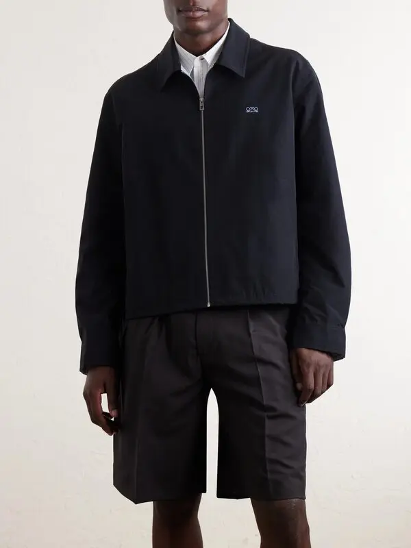Loewe Logo Embroidered Cotton-blend Zip-up Jacket - Black
