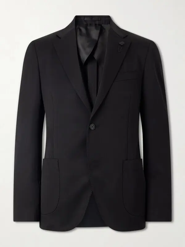 LARDINI Wool Gabardine Suit Jacket - Black